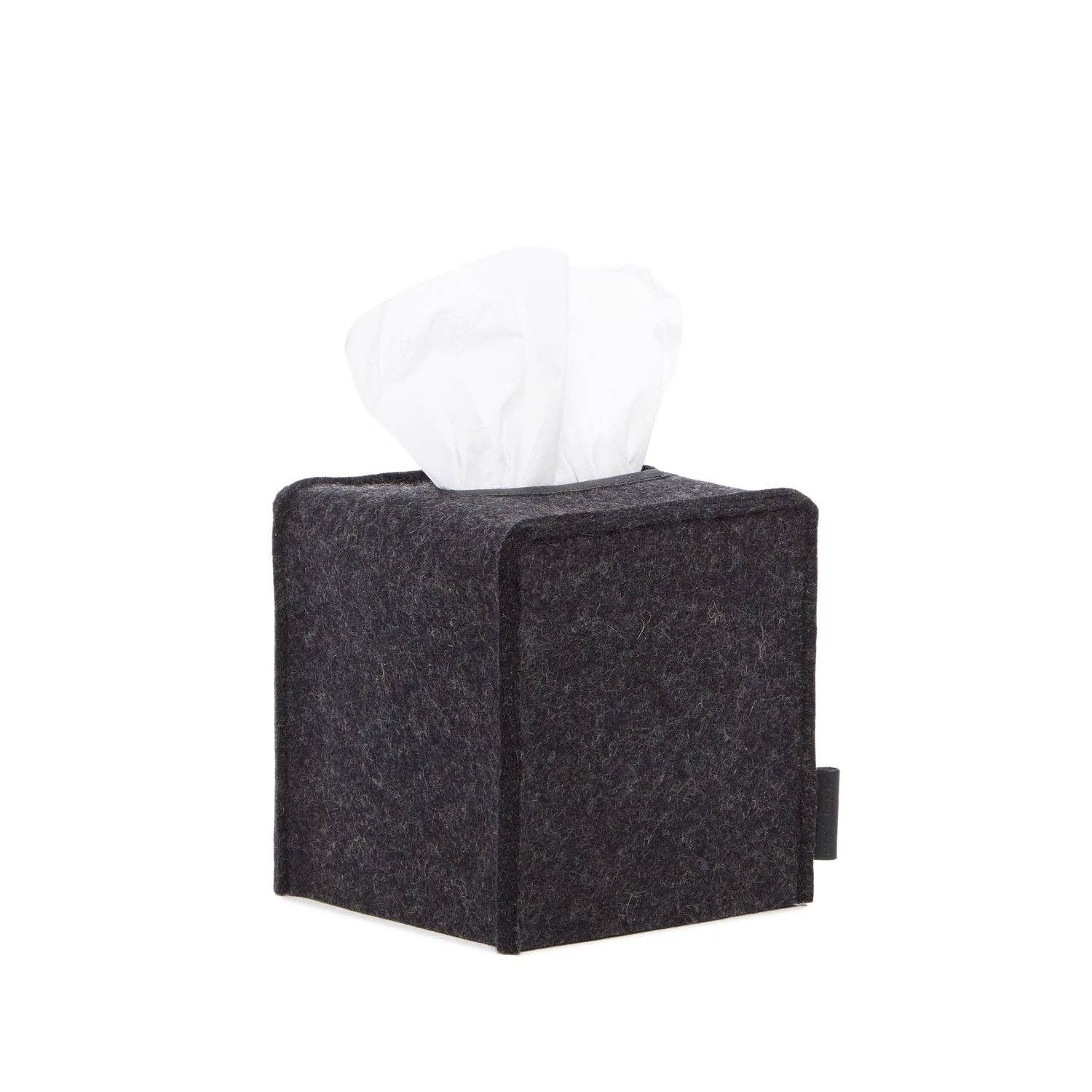 Small Merino Wool Felt Tissue Box Cover Charcoal | socius design