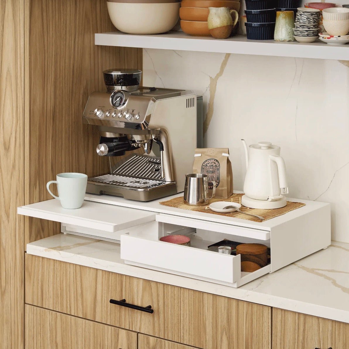 Wide Steel Countertop Drawer with Pull-Out Shelf | socius design